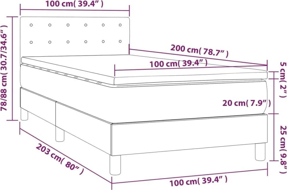 vidaXL Box spring postel s matrací 100x200 cm samet [3141528] Barva: světle šedá