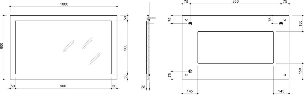 Sapho NIROX zrcadlo v rámu 1000 x 600 x 28 mm bílá mat NX106-3131