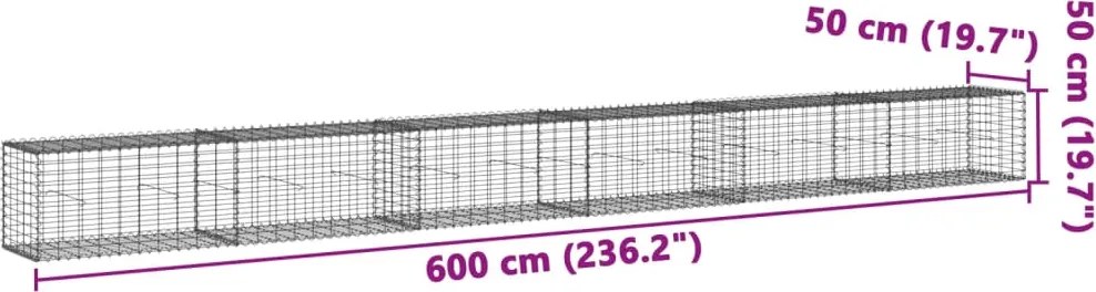 Gabionový koš s víkem 600 x 50 x 50 cm pozinkované železo 3295137