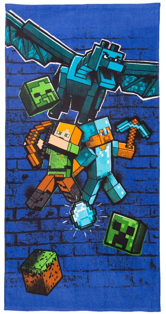 DĚTSKÝ BAVLNĚNÝ RUČNÍK MINECRAFT 70X140 CM VZOROVANÝ