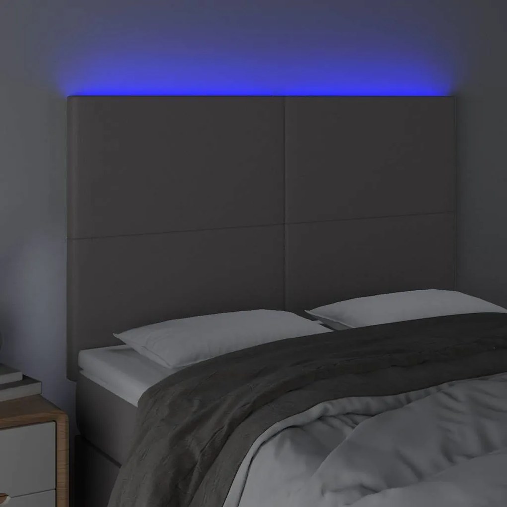 Čelo postele s LED šedé 144x5x118/128 cm umělá kůže 3122238