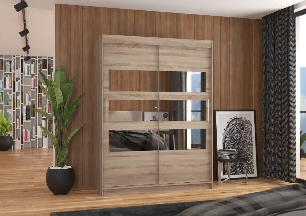 Skříň posuvná se zrcadlem FLORENTO 150 lanýž