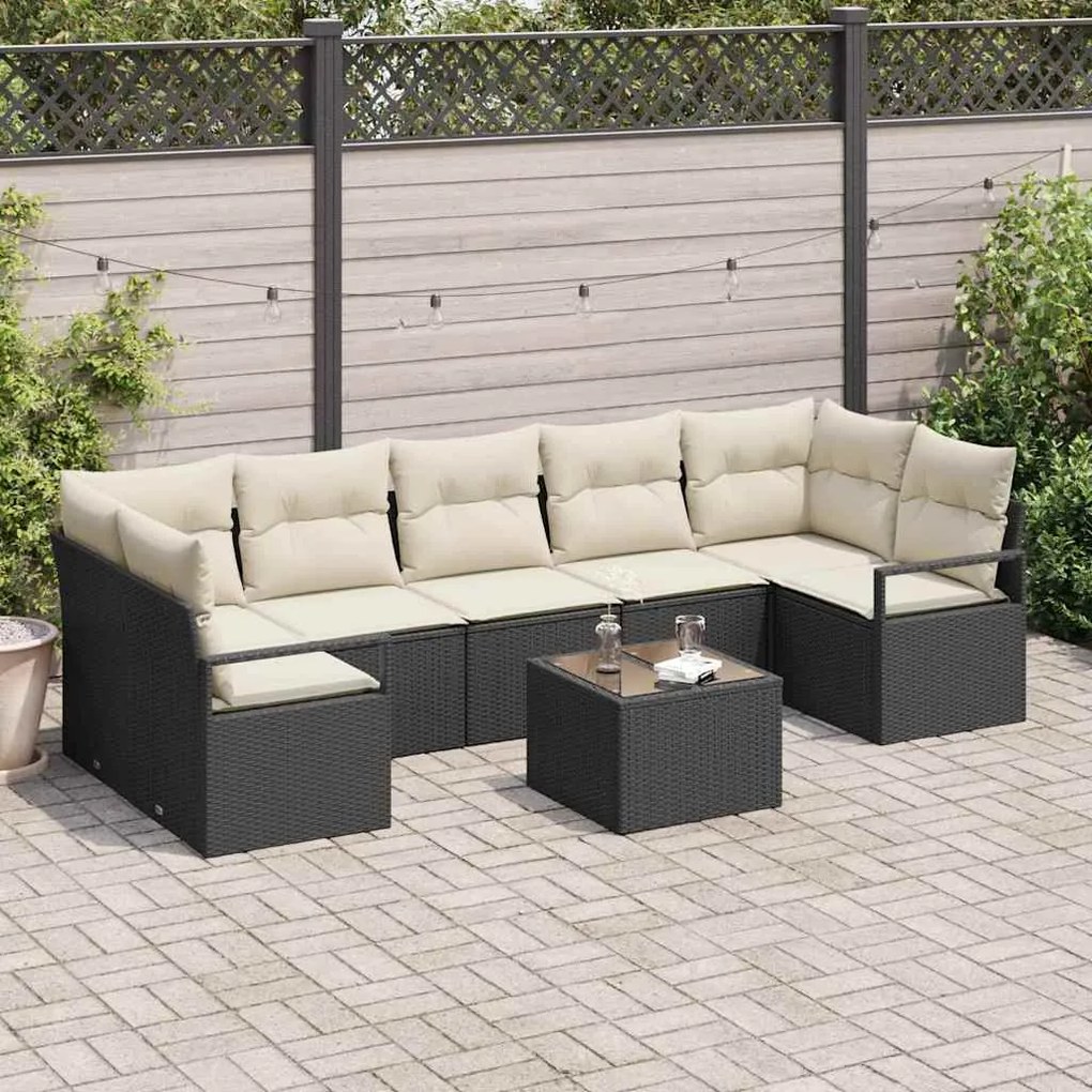 Set pohovek 8 ks 7-Počet míst Černá a krémová polyratan 3346297