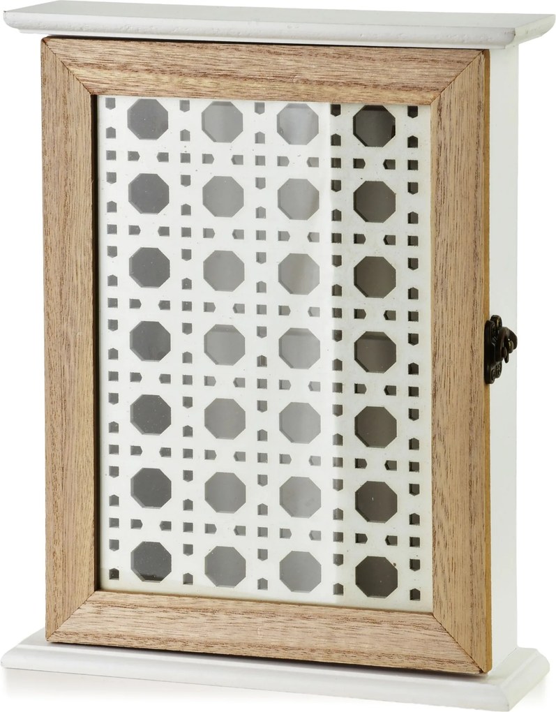 Dřevěná skříňka na klíče STACY Lace 19,5x6,5x25 cm hnědá/bílá