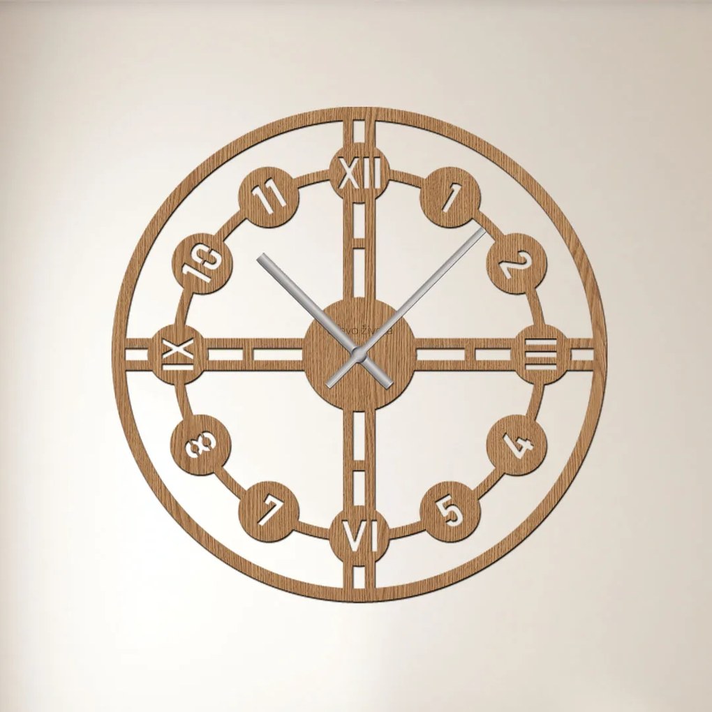 dřevo života Nástěnné hodiny CIRCLE Zvolte barvu dekoru: Wenge, Zvolte velikost hodin (cm): 40x40, Barva ručiček: Stříbrné