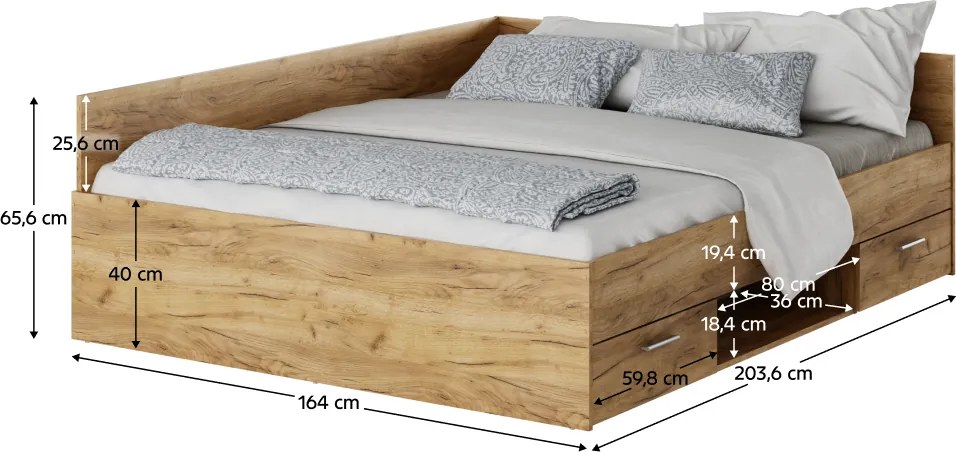 Postel, 160x200, dub artisan, BOAT