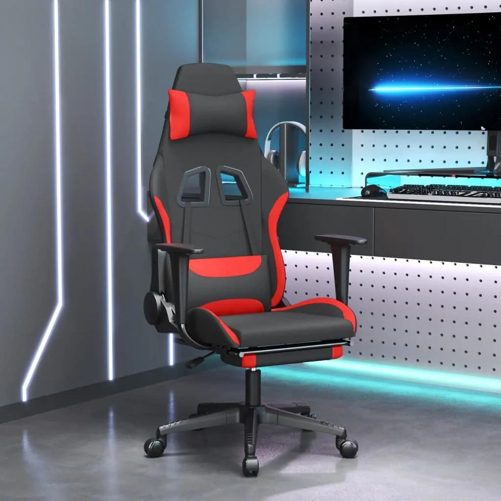 Masážní herní židle s podnožkou černá a červená textil,  345509