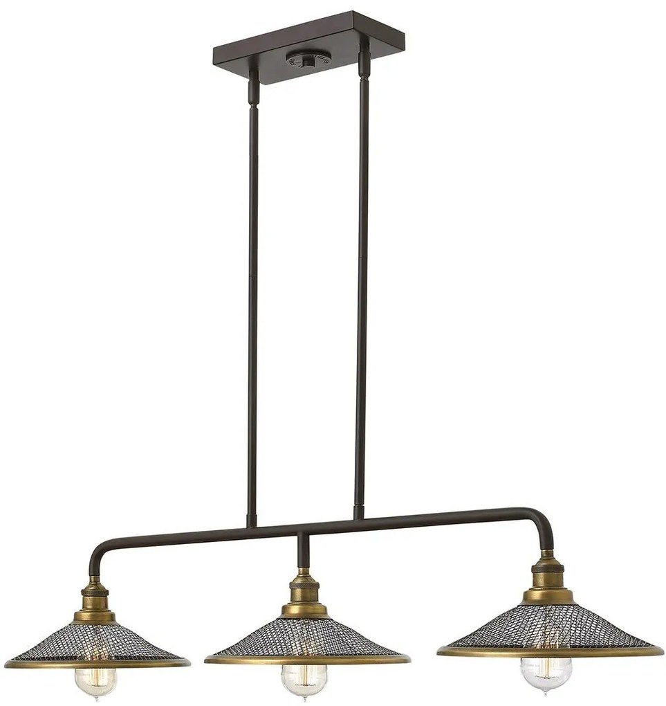 Retro lustr nad stůl Elstead RIGBY 3 bronz-mosaz 3xE27