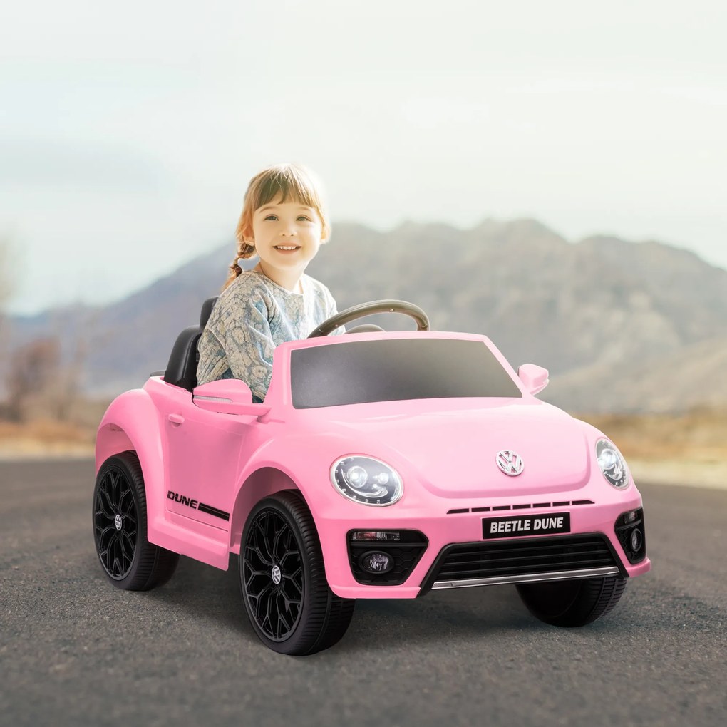 Dětské elektrické auto AIYAPLAY 12V Volkswagen Beetle s dálkovým ovládáním 2.4G, hudbou, klaksonem, elektrické vozidlo s LED světly, USB/MP3 připojen…