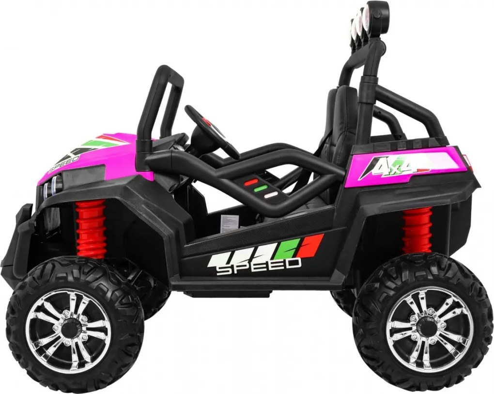 Ramiz Terénní bugina pro děti růžová + pohon 4x4 + dálkové ovládání + nosič zavazadel + rádio MP3 + LED