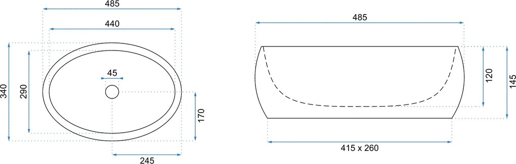 Rea Linda Granit umyvadlo, 49 x 34 cm, imitace kamene-granit matný, REA-U8567