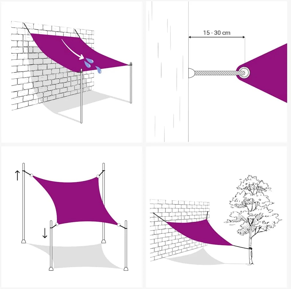 Stínící plachta oxfordská látka čtvercová 2 x 2 m hnědá 135795