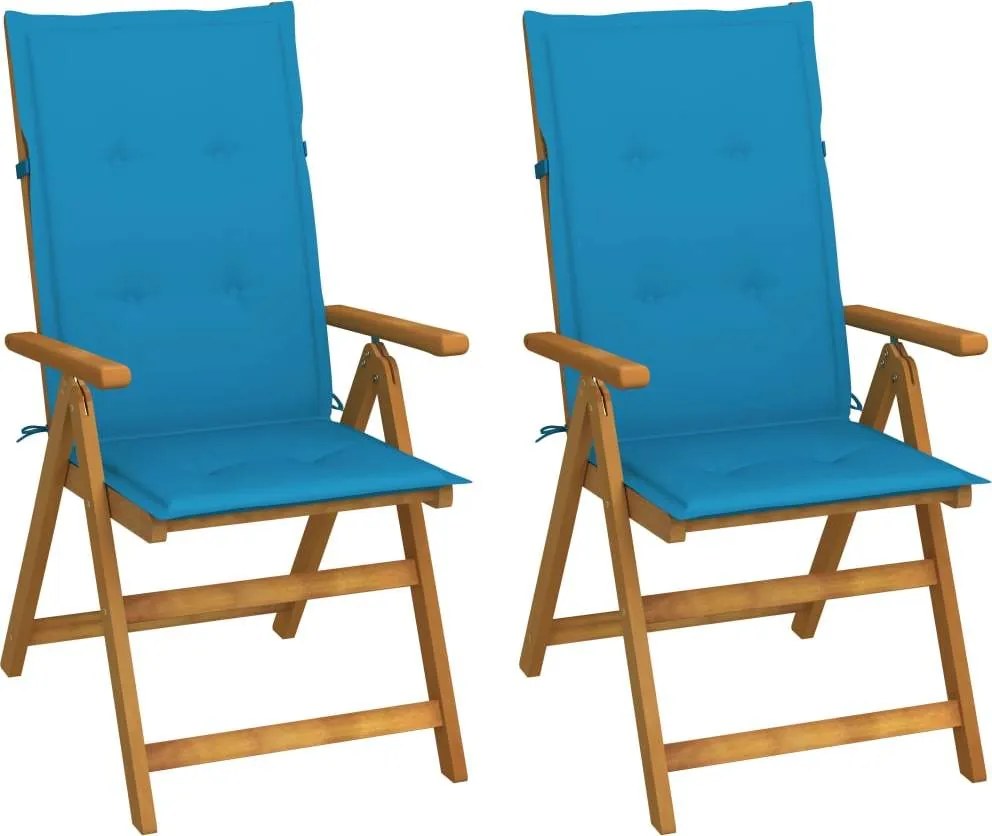 vidaXL Zahradní polohovací židle s poduškami 2 ks masivní akácie [3064068] Barva: Modrá