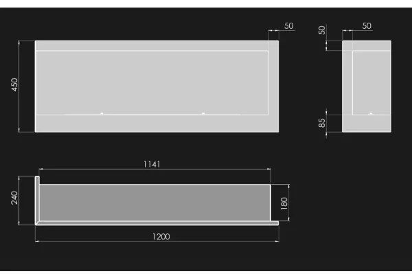 InFire - Rohový BIO krb 45x120 cm 3kW černá