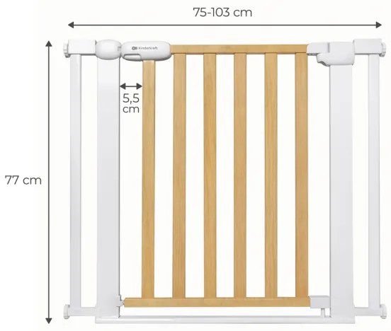 KINDERKRAFT - Bezpečnostní zábrana LOCK&GO 75-103 cm borovice