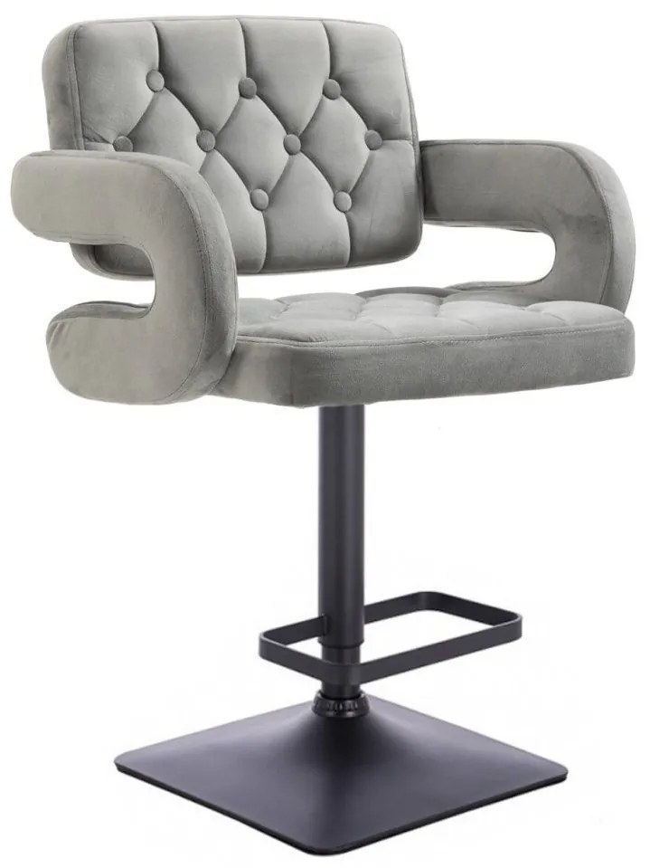 LuxuryForm DESIGN Barová židle  ADRIA VELUR na černé hranaté podstavě - šedá