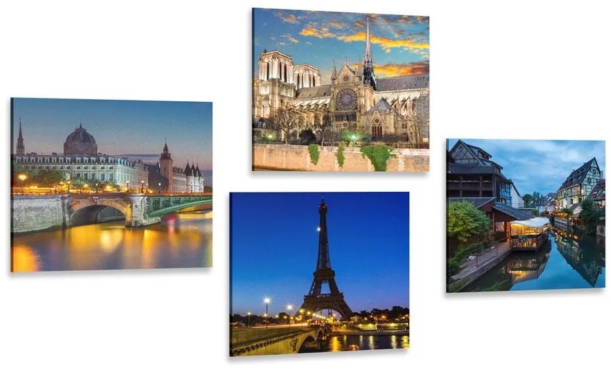 Set obrazů romantický noční Paříž - 4x 60x60 cm