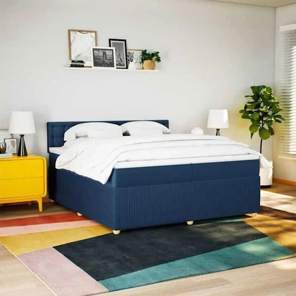 Box spring postel s matrací modrá 200x200 cm textil 3289883