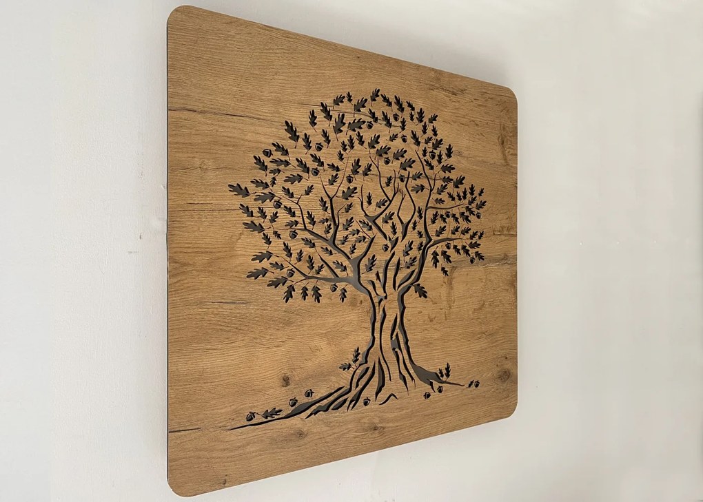 Li-Go "Dub" světelný obraz s baterií 62x62cm varianta: ovládání na obraze včetně dálkového ovladače, provedení: černá s patinou