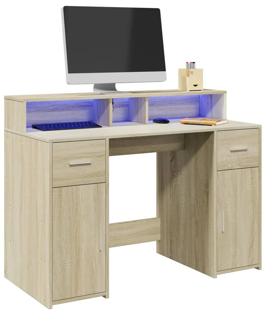 Psací stůl s LED dub sonoma 120 x 55 x 91 cm kompozitní dřevo 3309413