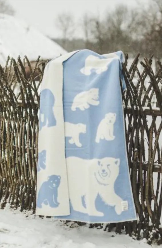 Vlněná deka s motivem modrobílá 140cm x 190cm