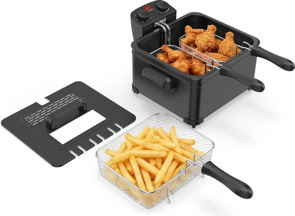 Costway Fritéza 1700 W elektrická fritéza 5 L fritovací hrnec s 1 velkým a 2