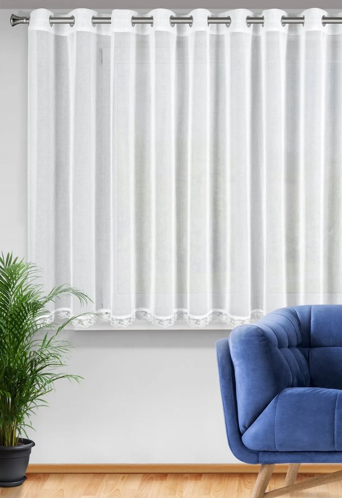 KRÁTKÁ ZÁCLONA NA KROUŽCÍCH SUZAN 350X140 CM BÍLÁ