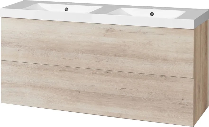Mereo Mereo, Aira, koupelnová skříňka s umyvadlem z litého mramoru 121 cm, bílá, dub, šedá, CN723M