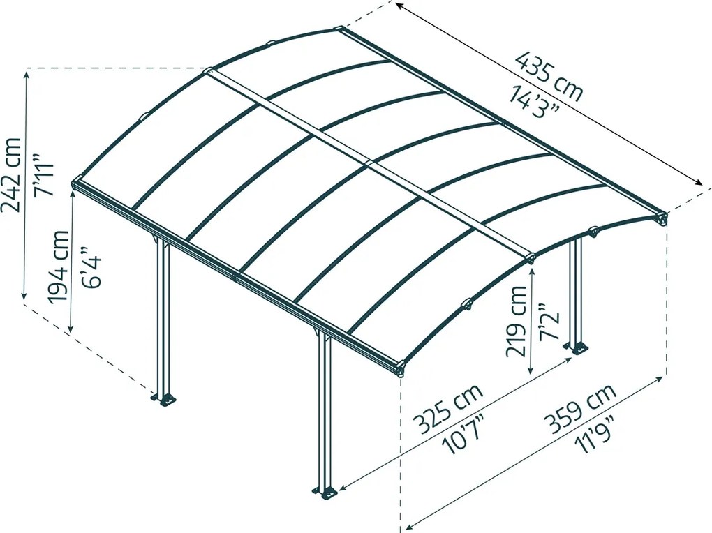 Palram - Canopia Arcadia 4300 - hliníkový (montovaný) přístřešek s obloukovou střechou