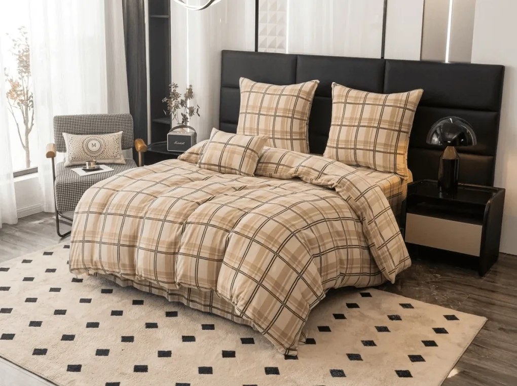 Mikroplyšové povlečení PLAID krémové Rozměr povlečení: 70 x 90 cm | 140 x 220 cm