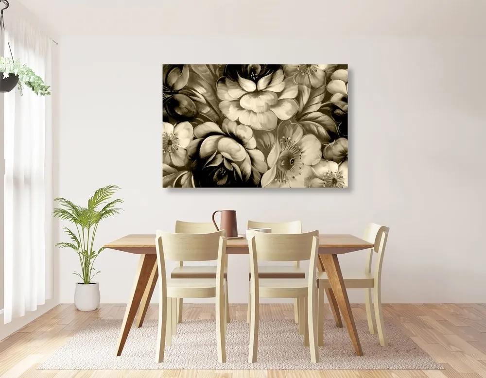 Obraz impresionistický svět květin v sépiovém provedení - 120x80 cm