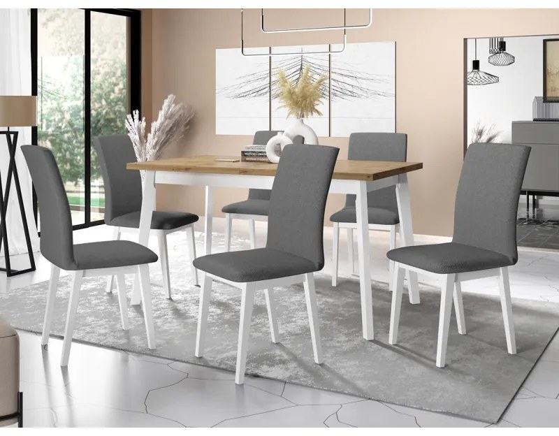 Jídelní stůl se 6 židlemi AL23, Barva dřeva: dub artisan - L, Potah: 26x - Kronos 22, Barvy nožiček: Bíla