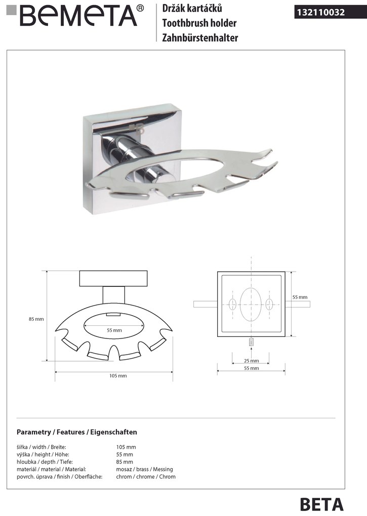 Bemeta Design BETA: Držák kartáčků - 132110032