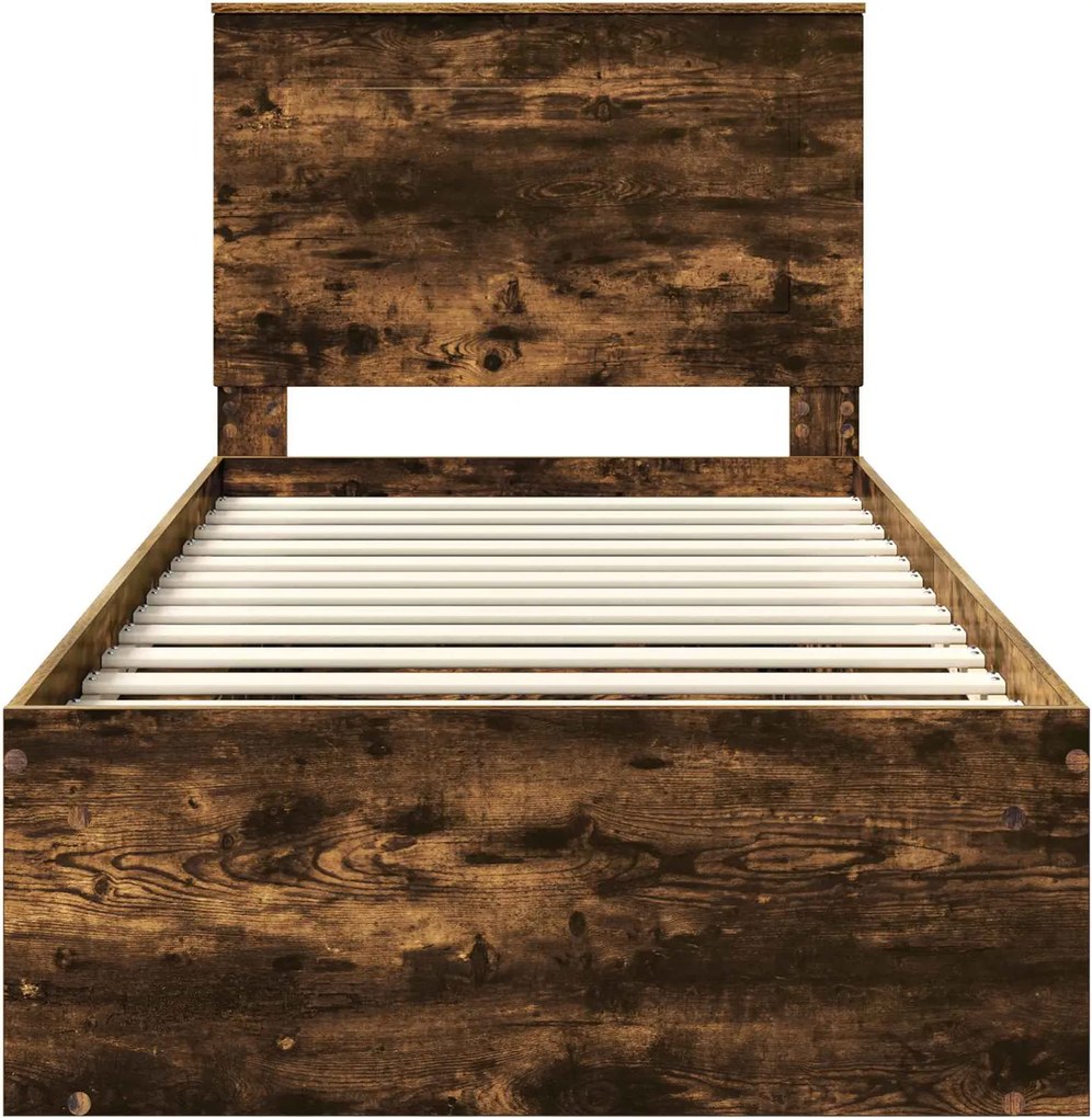 Rám postele s čelo Kouřový dub 90 x 190 cm Masivní borové dřevo 3409403