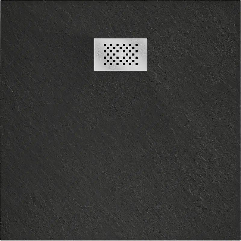 Mexen Hugo, čtvercová sprchová vanička SMC 90 x 90 cm, černá, ocelová krytka, 42709090-X