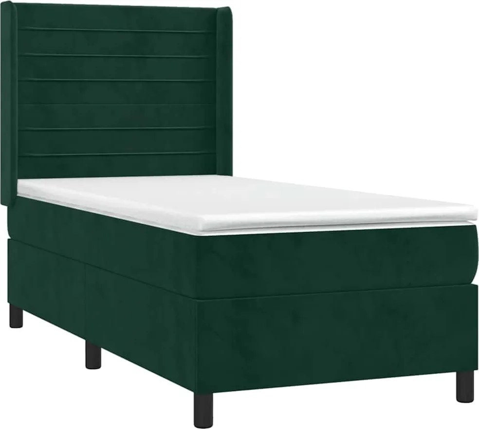Box spring postel s matrací a LED tmavě zelená 100x200 cm samet 3139610