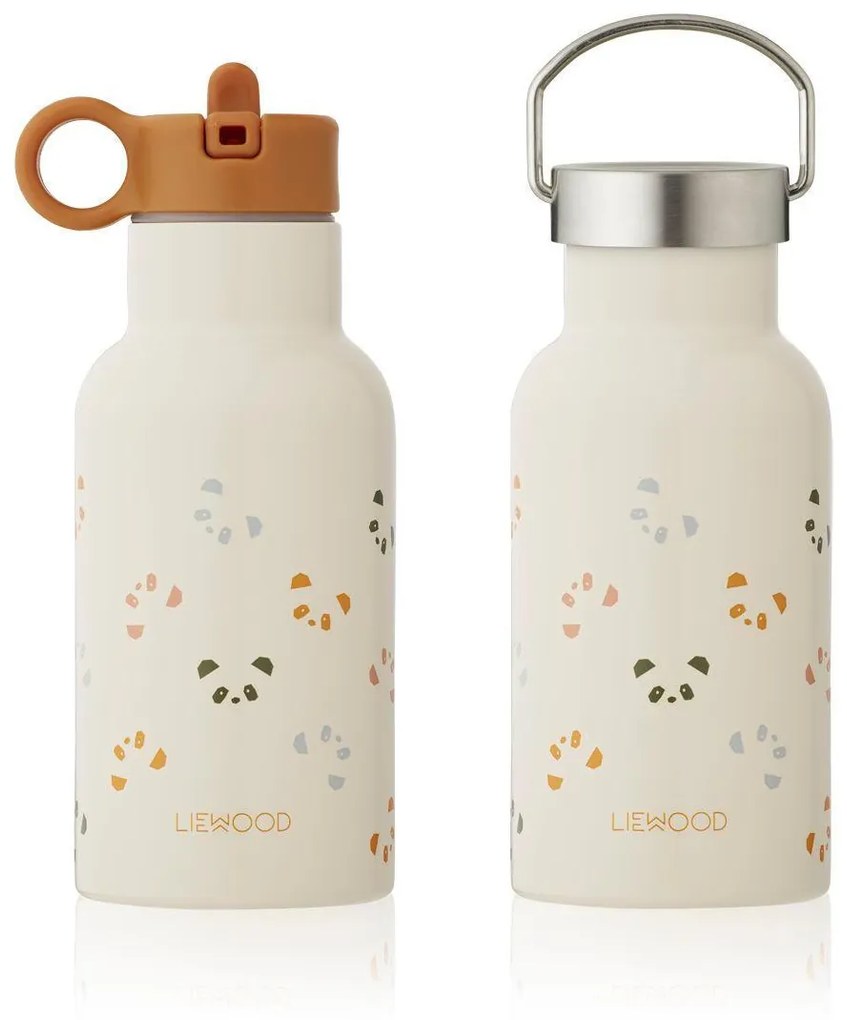 LIEWOOD Dětská lahev z nerezové oceli Panda Sandy 350ml, hnědá barva, krémová barva, kov