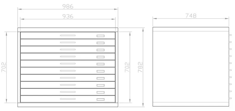 Skříň na výkresy, 10 zásuvek A1