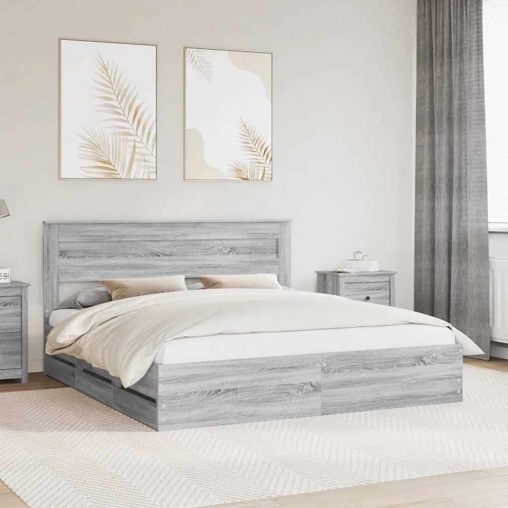 Rám postele s čelo Šedá Sonoma 200 x 200 cm Inženýrské dřevo 3409827