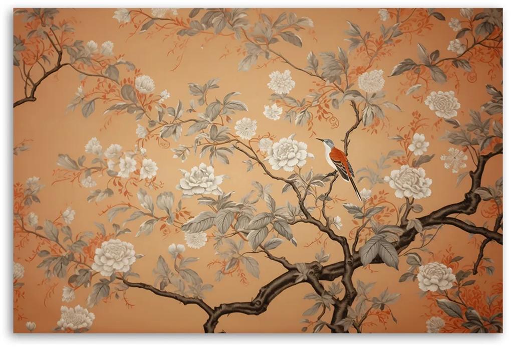 Obraz na plátně, Pták strom Chinoiserie - 90x60 cm