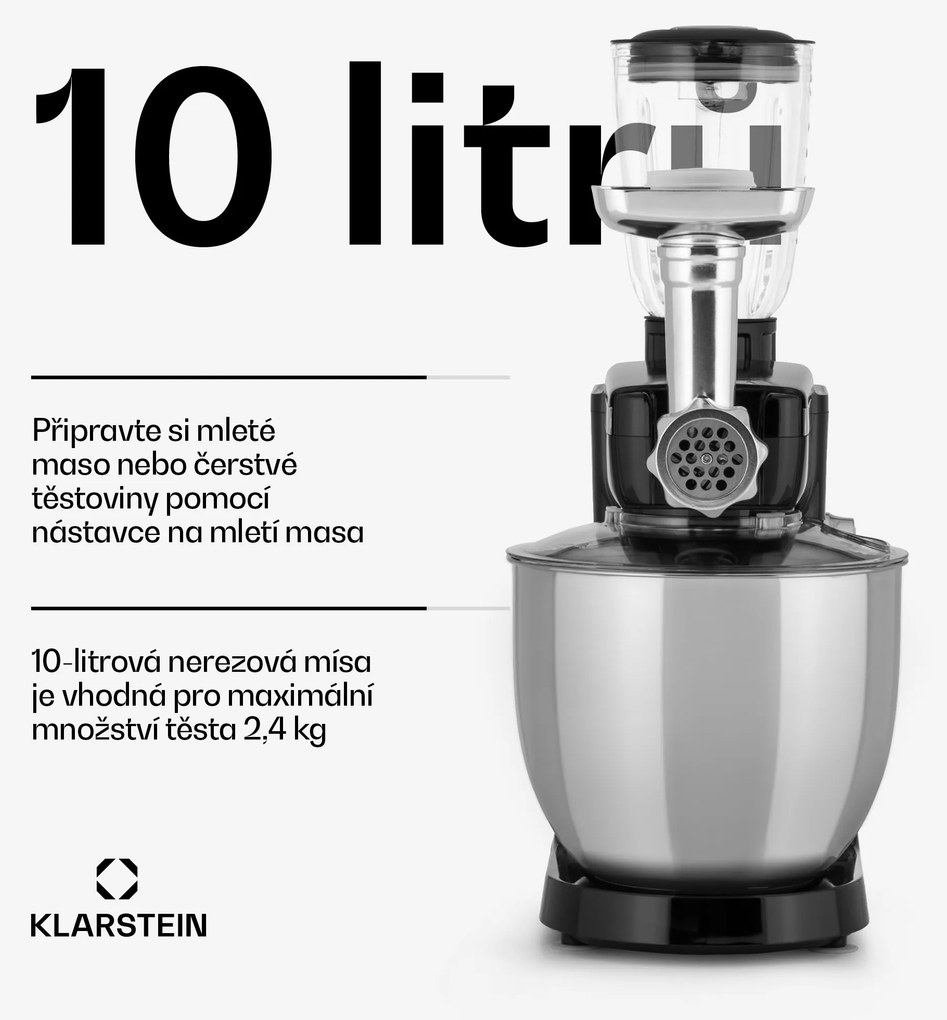 Klarstein Renata Rossa, kuchyňský robot, 3 v 1, 2000 W, 2,7 HP, 10 l, nerezová ocel, bez BPA