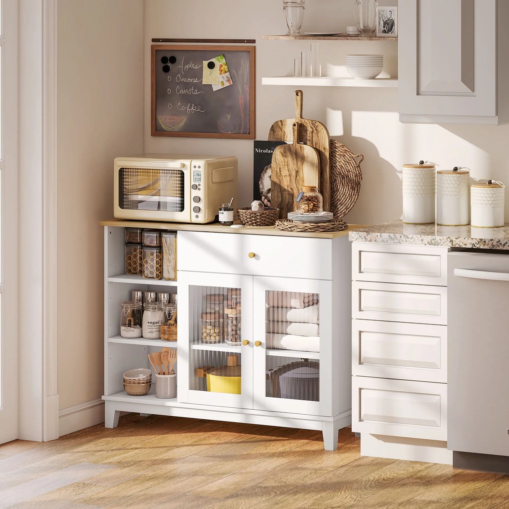HOMCOM Oblý Skleněný 2-Dveřový Výdejník Moderní Skříňka do Obývacího Pokoje s Úložným Prostorem, Otevřenými Příčkami a Nastavitelnými Policemi pro Vs…