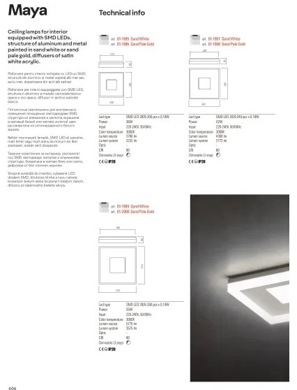 Redo 01-1998 - LED Stm stropní svítidlo MAYA LED/42W/230V 42,5x42,5 cm zlatá