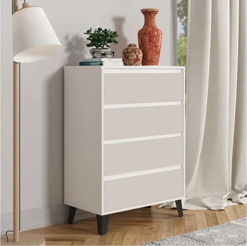 Komoda Borg 4s/70 bílá / kašmír