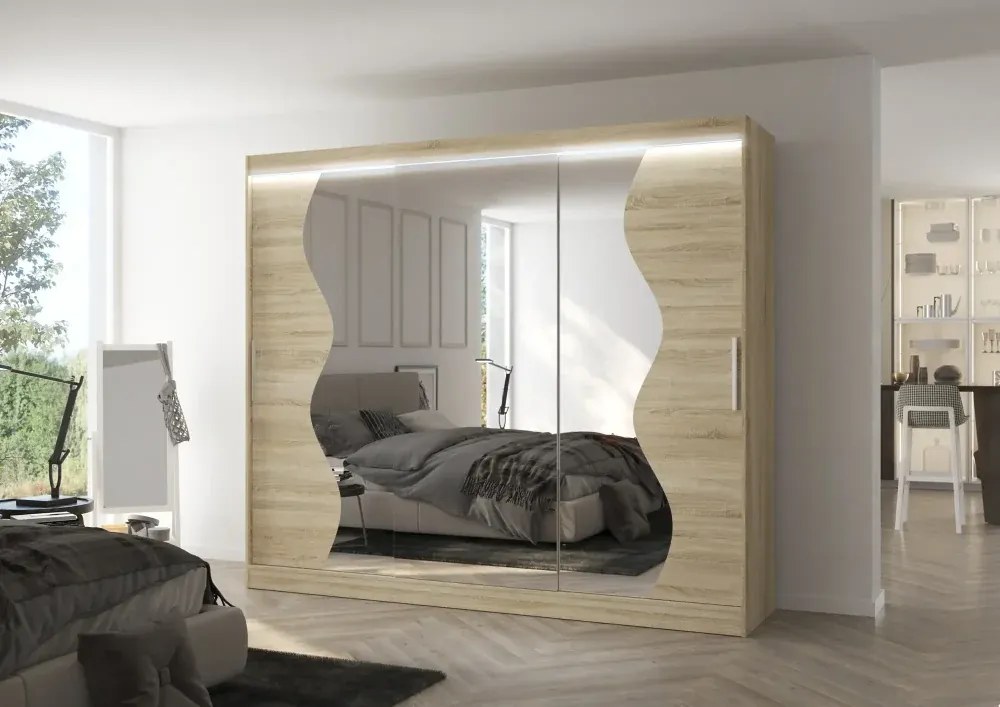 Posuvná skříň se zrcadlem a LED osvětlením SHARON 250