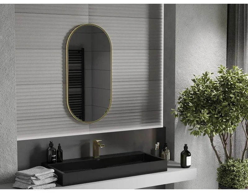 Mexen Loft, oválné koupelnové zrcadlo 90 x 45 cm, barva rámu zlatá lesklá, 9851-090-045-000-50