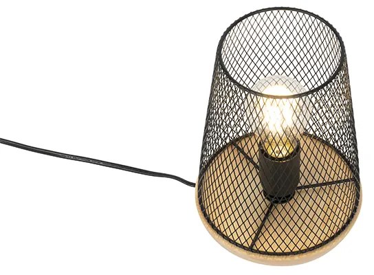 Designová stolní lampa černá se dřevem - Bosk