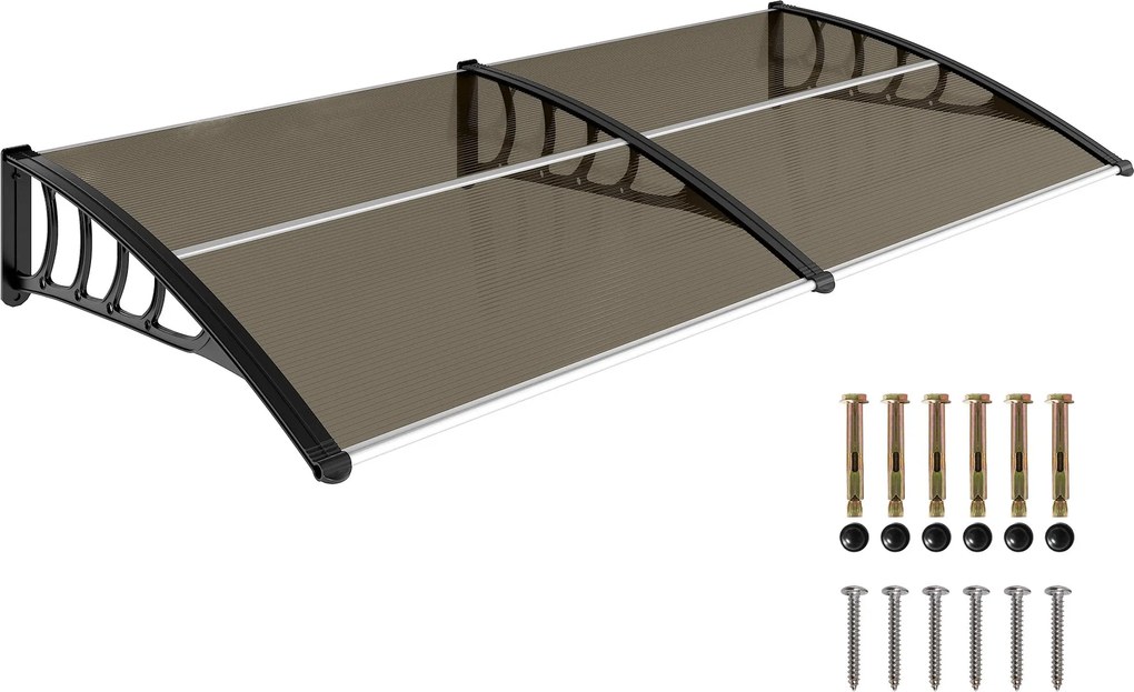 Outsunny Ochranný Slunečník 200x96 cm Exteriérový Kryt pro Dveře a Okna proti Slunci a Dešti s PP Polykarbonátovou Oporou Hnědá | Aosom