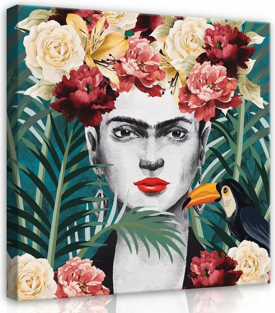 Obraz 80x80 Frida Kahlo portrét tropů květiny exotika umění