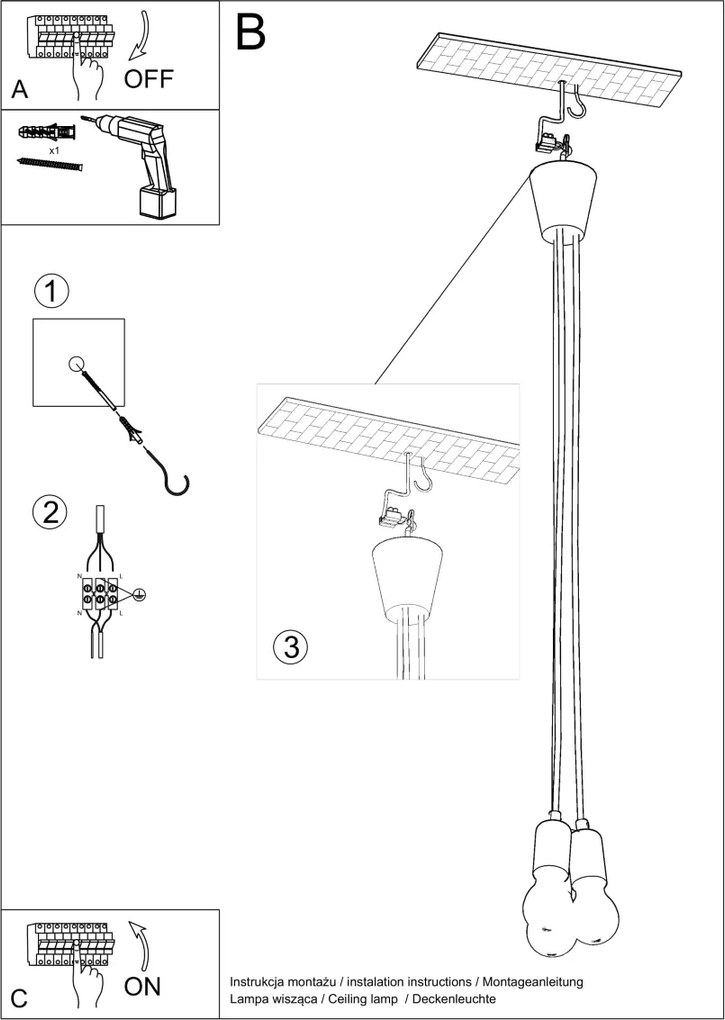 Sollux Lighting Závěsné svítidlo DIEGO 3 bílé